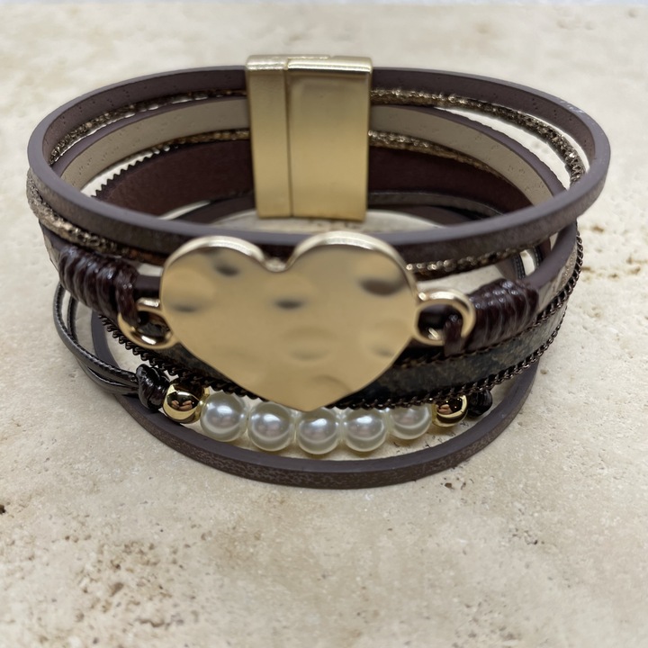 Bratara dama Nairam piele multistrat cu simbol inima, maro - eMAG.ro