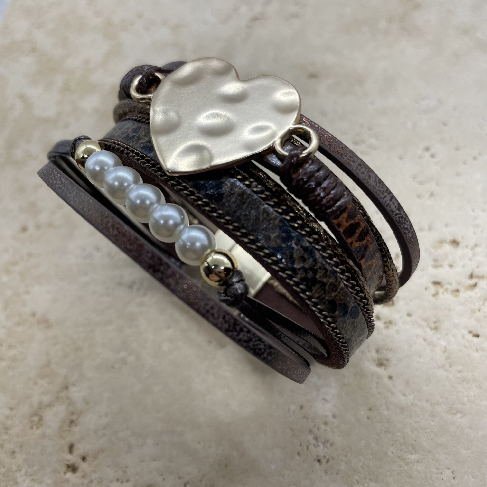 Bratara dama Nairam piele multistrat cu simbol inima, maro - eMAG.ro