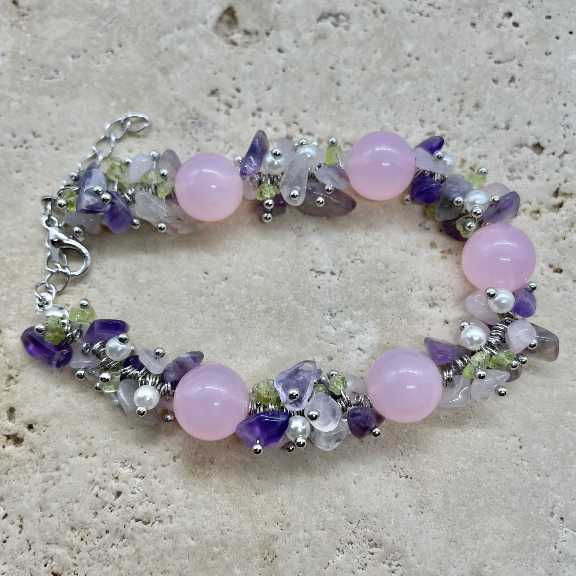 Bratara dama cu cristale, cuart roz, aventurin verde, ametist, Nairam ...