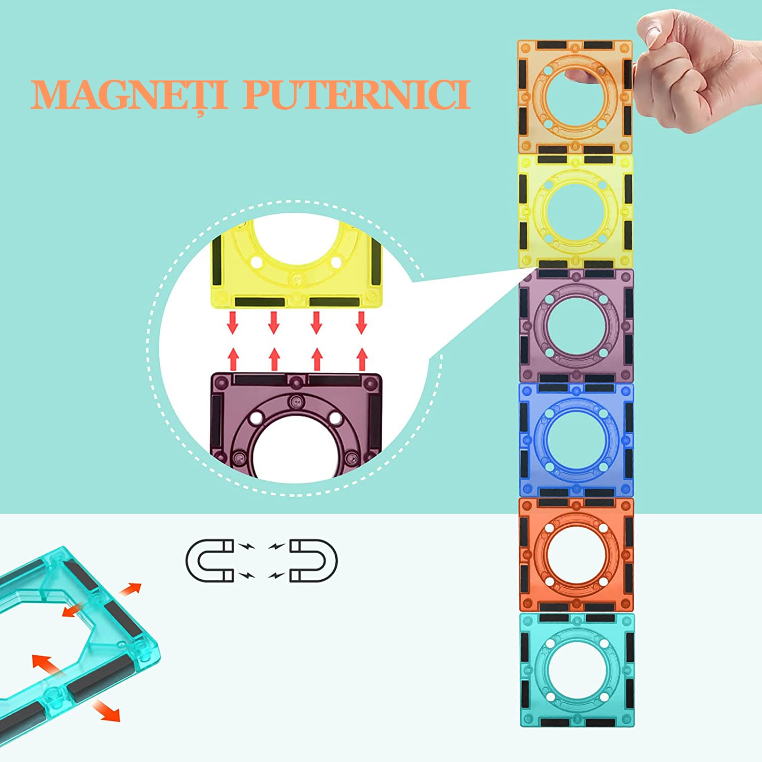 Set 148 piese magnetice de construit educational si creativ pentru ...