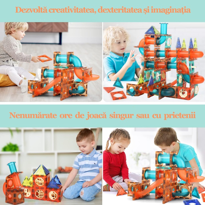 Set 148 piese magnetice de construit educational si creativ pentru ...