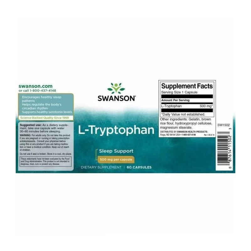 Swanson L-Tryptophan, 500mg - 60 Capsule - eMAG.ro