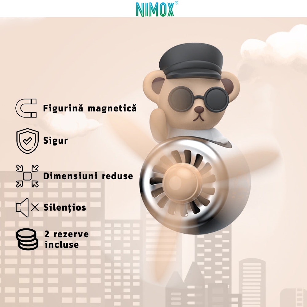 Difuzor auto aromaterapie Nimox® Cat Pilot Bear cu Ochelari, Kit ...