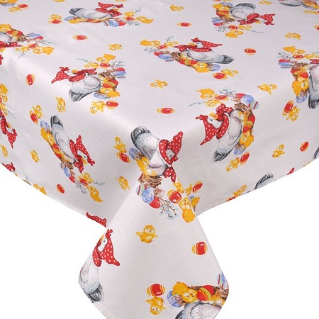 Fata de masa pentru paste, alba, gaina cu pui si oua vopsite, 180 x 140 ...