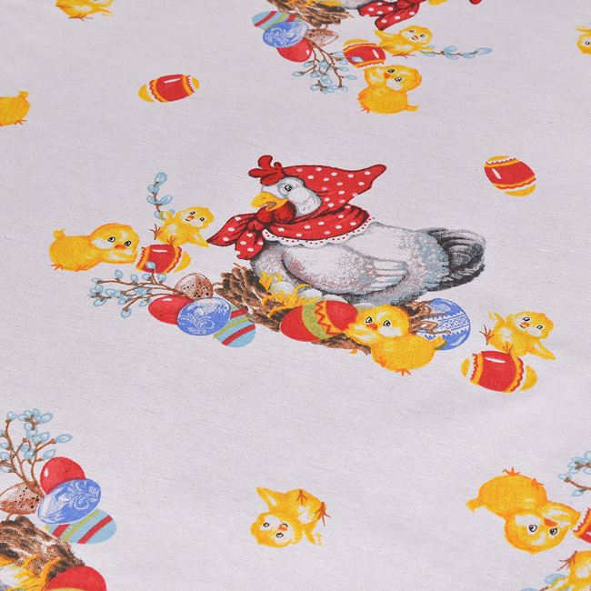 Fata de masa pentru paste, alba, gaina cu pui si oua vopsite, 180 x 140 ...