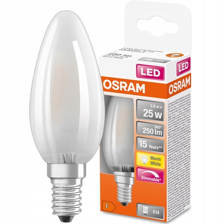 Bec LED, Osram, E14, B35, 2.5W = 25W, 250lm, 2700K, Alb cald - eMAG.ro