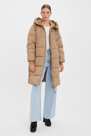 Vero Moda, Geaca lunga cu vatelina si aspect matlasat, Maro camel, S ...