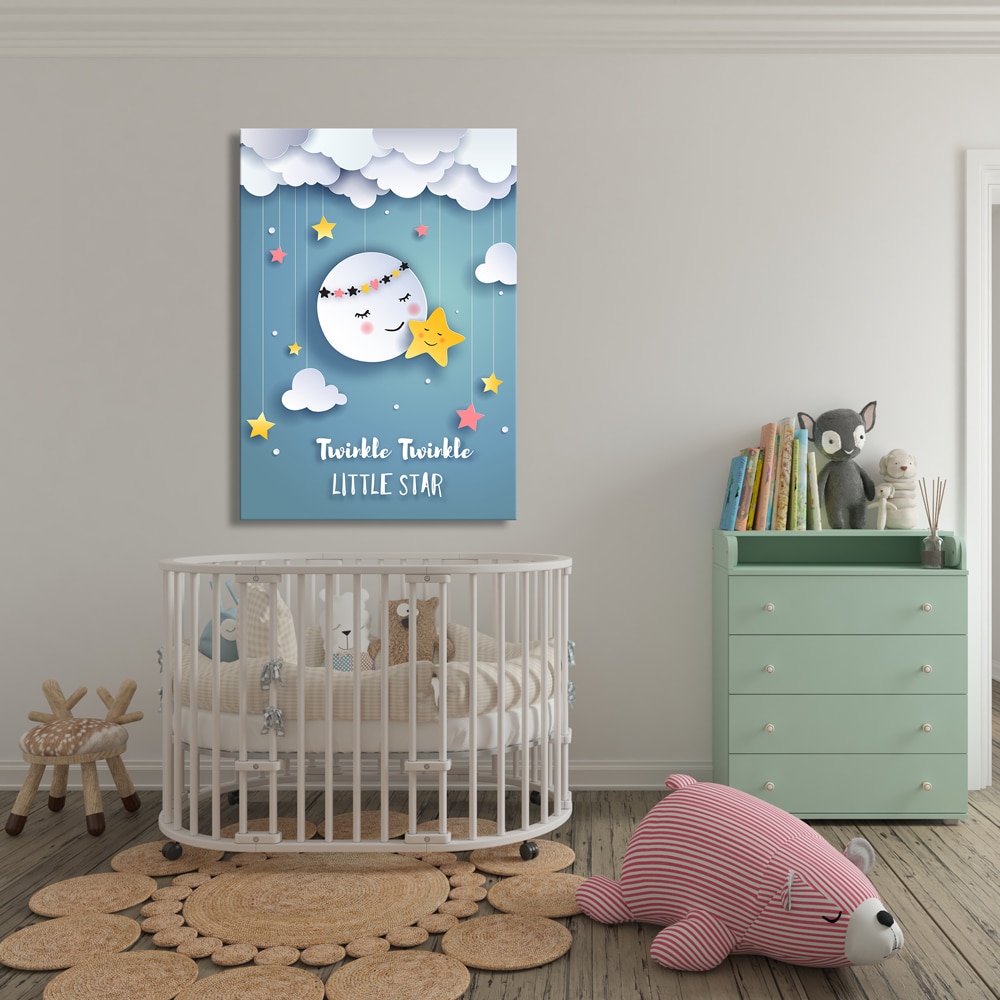Tablou canvas pentru copii, Model luna si stele, 65 x 90 cm - eMAG.ro