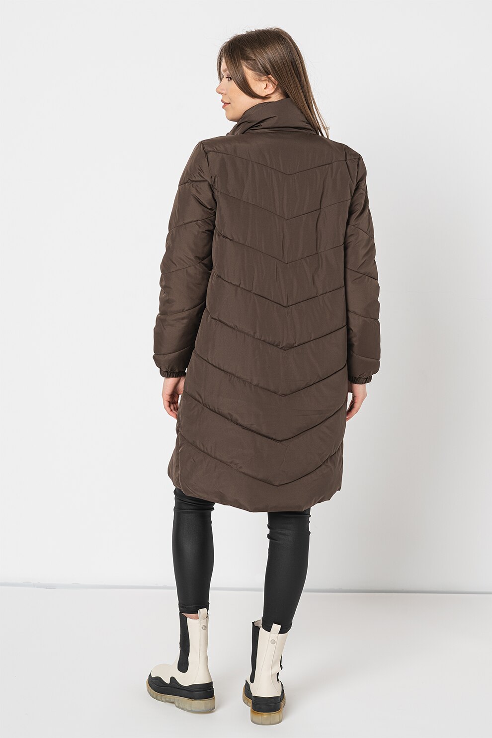 JdY, Geaca matlasta cu guler inalt, Maro inchis, L - eMAG.ro