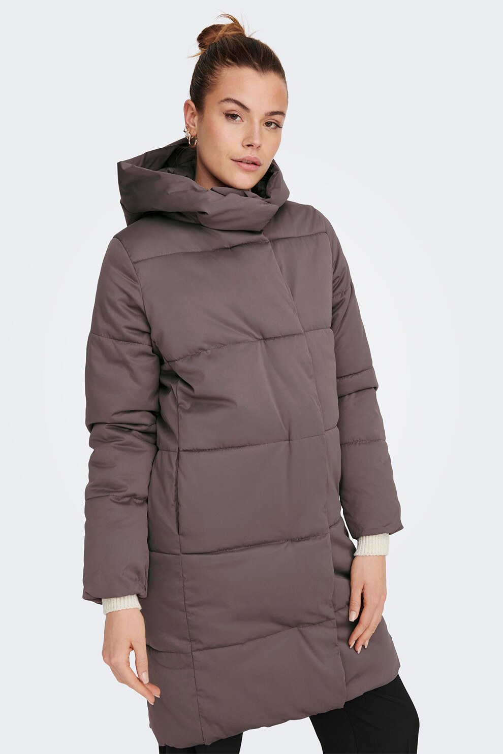 JdY, Geaca lunga cu gluga Jacqueline, Gri, XS - eMAG.ro