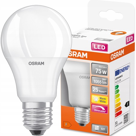 Bec LED, Osram, E27 A60, 10.5W = 75W, 1055lm, 2700K, Alb cald - eMAG.ro