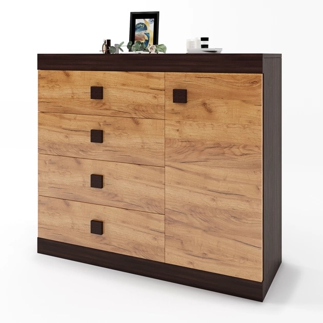 Comoda Sonata 5, Everest, 105 x 38 x 93 cm, Wenge inchis/Stejar craft ...