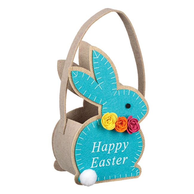 Cos decorativ din pasla pentru Paste, model Iepure, turcoaz, 14x9x23 cm ...