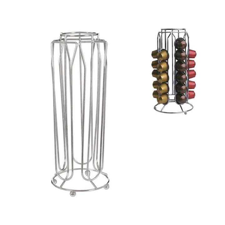 Suport capsule de cafea, Pentru Nespresso, 30 bucati, Metal, 9,5x9,5x24 ...
