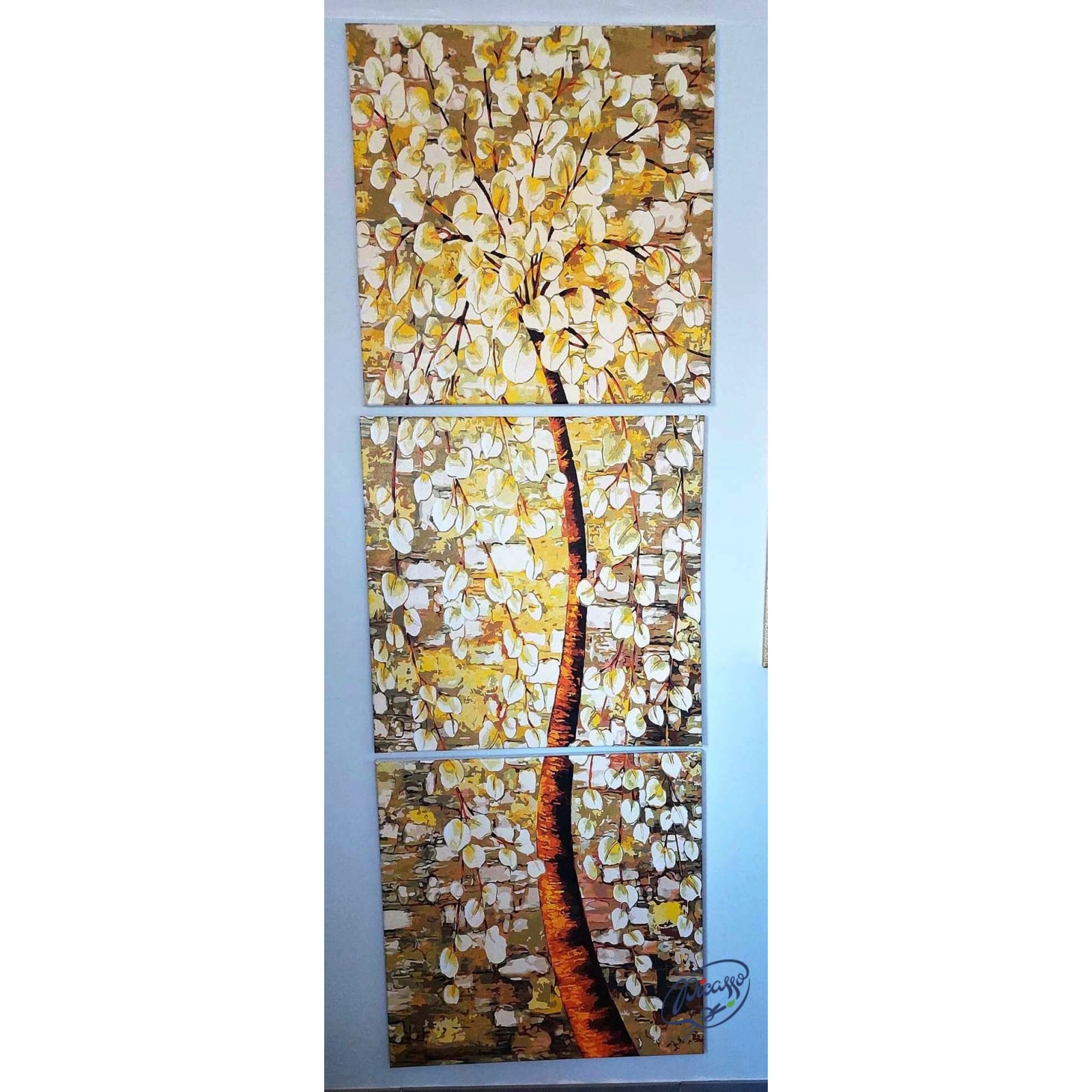 Set 3 picturi pe numere, cu sasiu, Copacul fericirii, 50x150 cm - eMAG.ro