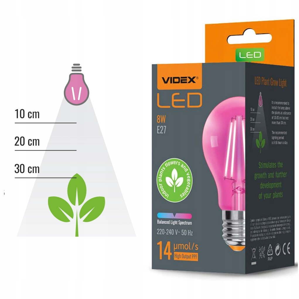 Bec LED, Videx, E27, A60, 8W, 290 lm, 1200 K, Roz - eMAG.ro