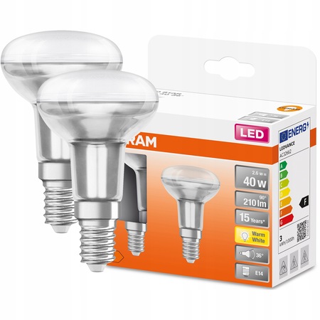 Set 2 becuri LED, Osram, E14 R50, 2.6W 40W, 210lm, 2700K, Alb cald - eMAG.ro