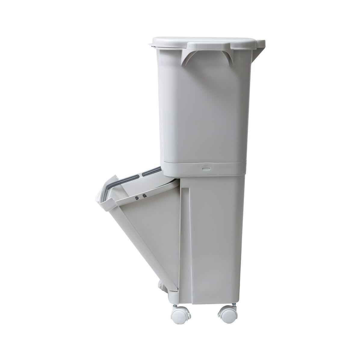Cos de gunoi colectare selectiva, 3 compartimente, cu roti, alb ...