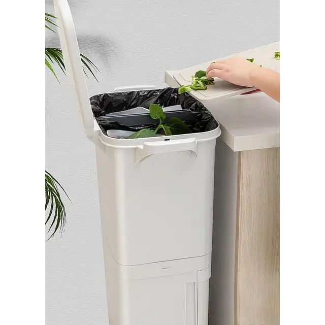 Cos de gunoi colectare selectiva, 3 compartimente, cu roti, alb ...