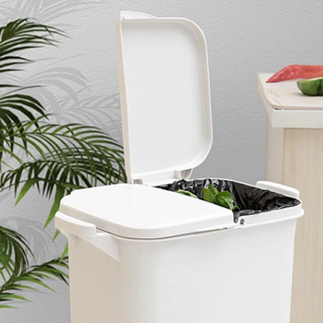 Cos de gunoi colectare selectiva, 3 compartimente, cu roti, alb ...