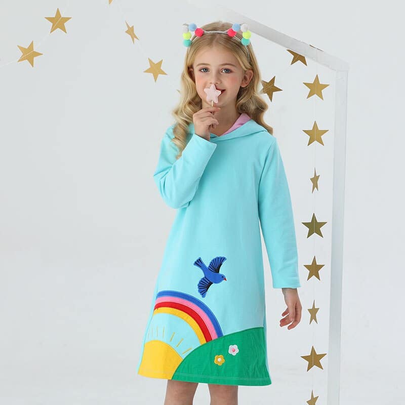 Rochita Fetite cu Gluga Curcubeu, Multicolor 3-4 ani, 95-108 cm - eMAG.ro