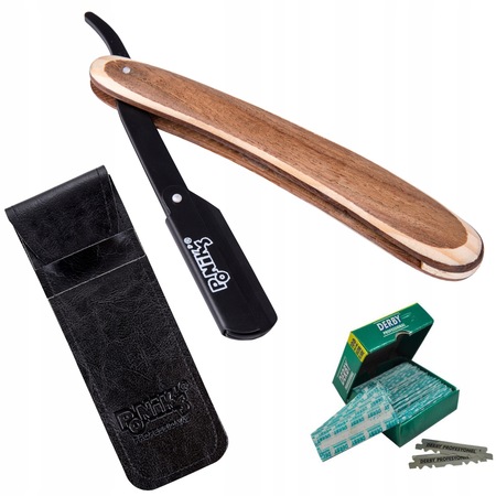 Set brici barbierit + 100 de lame de ras, Ponik's, Otel, Negru/maro ...
