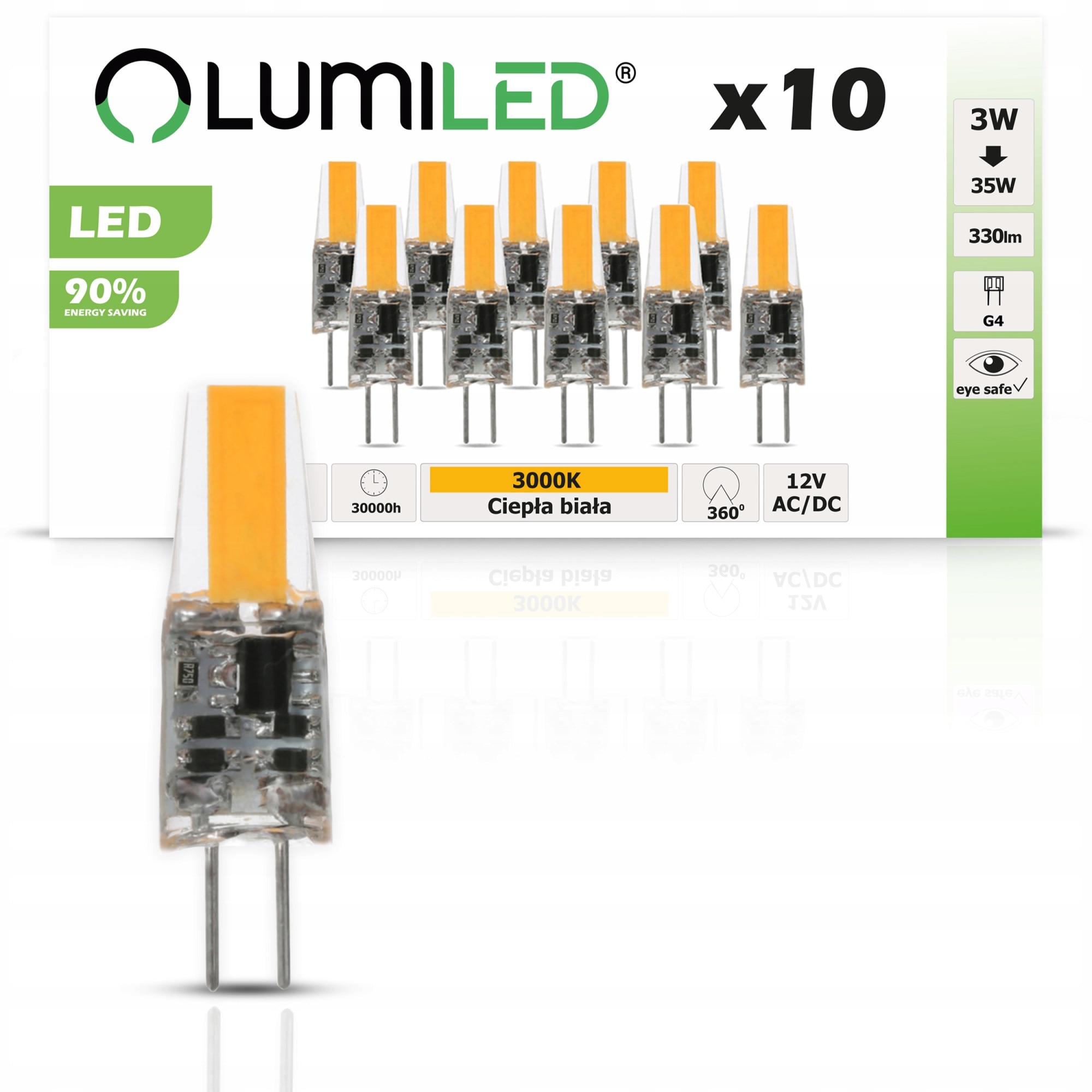 Set 10 Becuri Led Lumiled G4 3w 35w 330lm 3000k Alb Cald Emag Ro