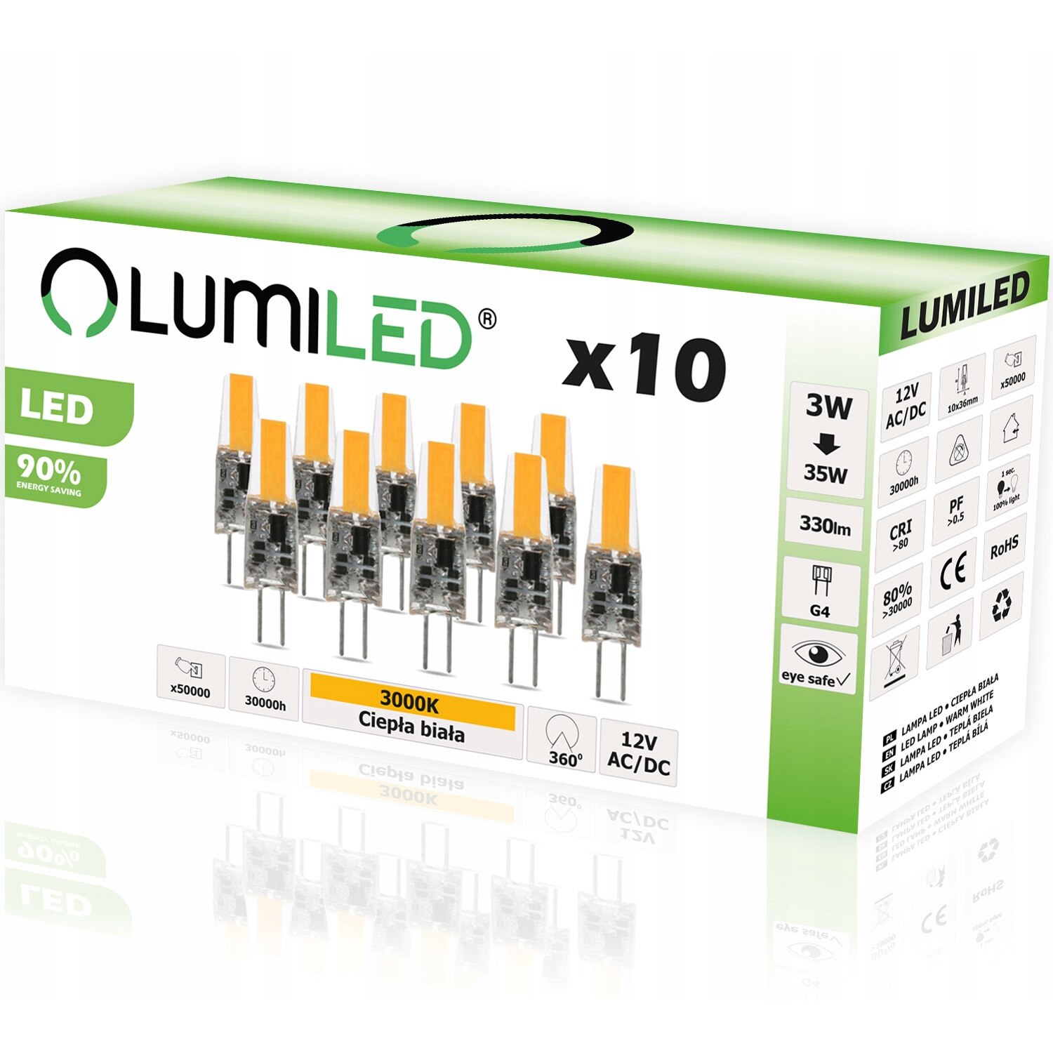 Set 10 becuri LED, Lumiled, G4, 3W =35W, 330lm, 3000K, Alb cald - eMAG.ro