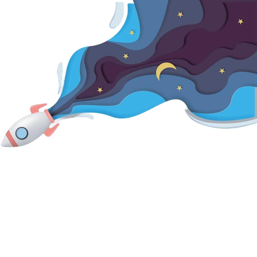 Autocolant de perete pentru copii, Cu racheta spatiala, Dimensiune mare ...