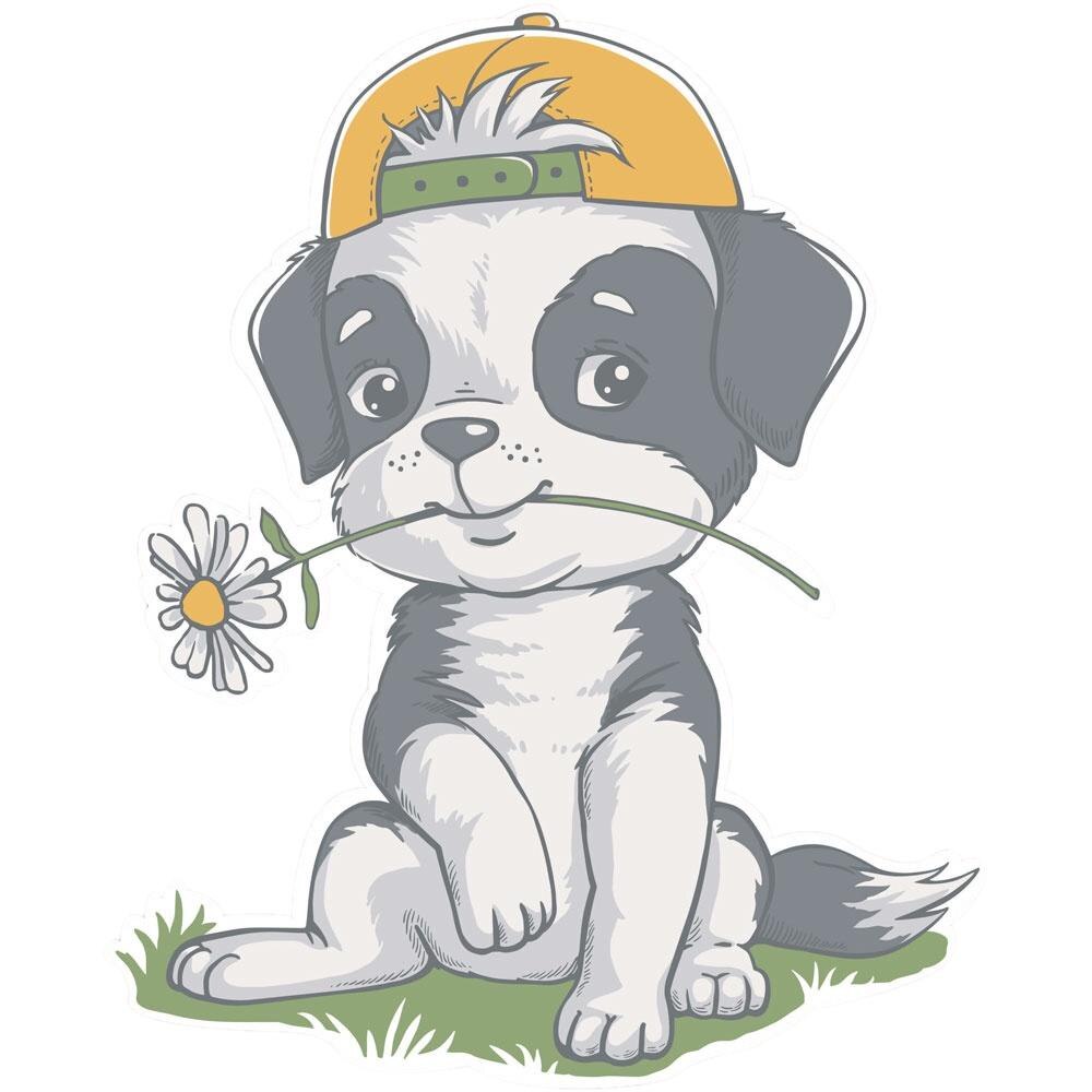 Autocolant pentru copii, Cu un catel si flori, Dimensiune medie ...
