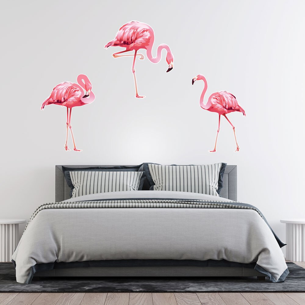 Set 3 autocolant de perete, Model Flamingo, Roz - eMAG.ro