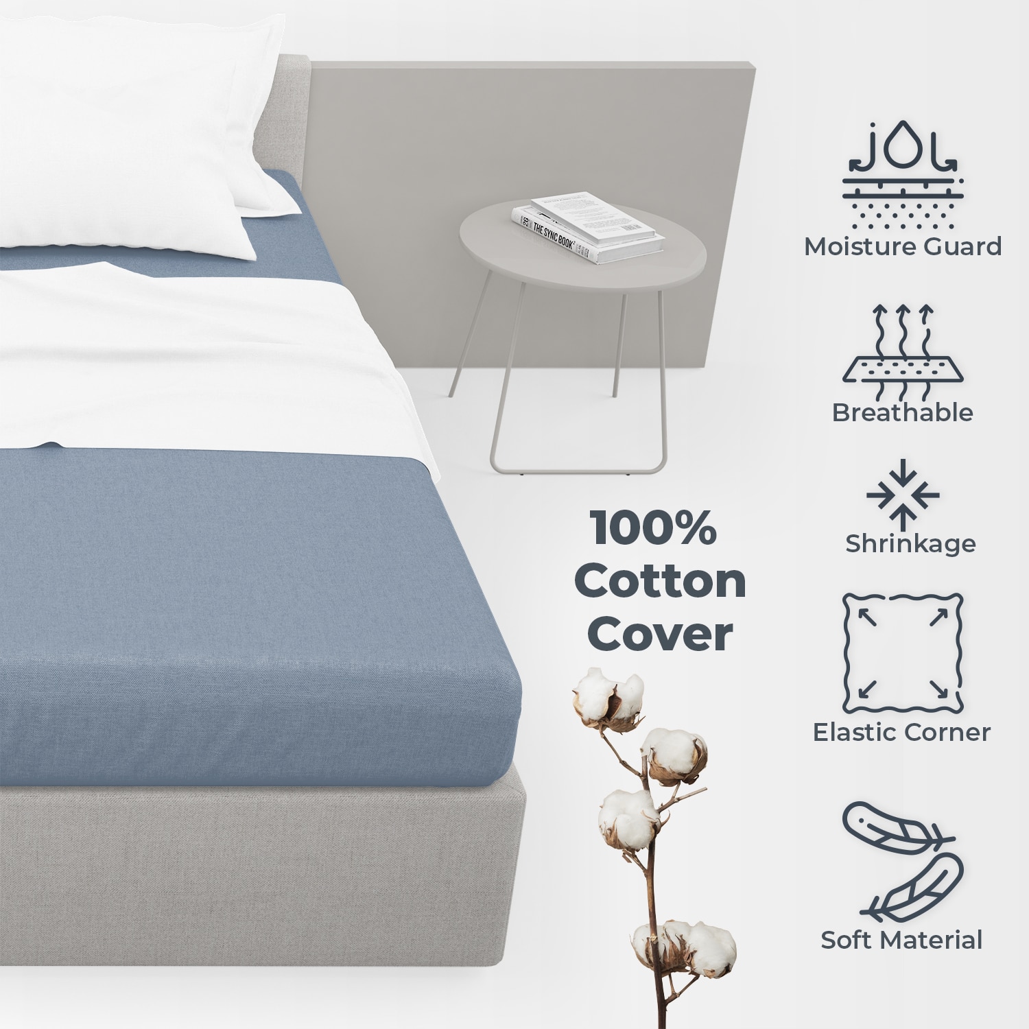 Cearsaf de pat cu elastic Home Still, bumbac organic, 160x200x30 cm ...