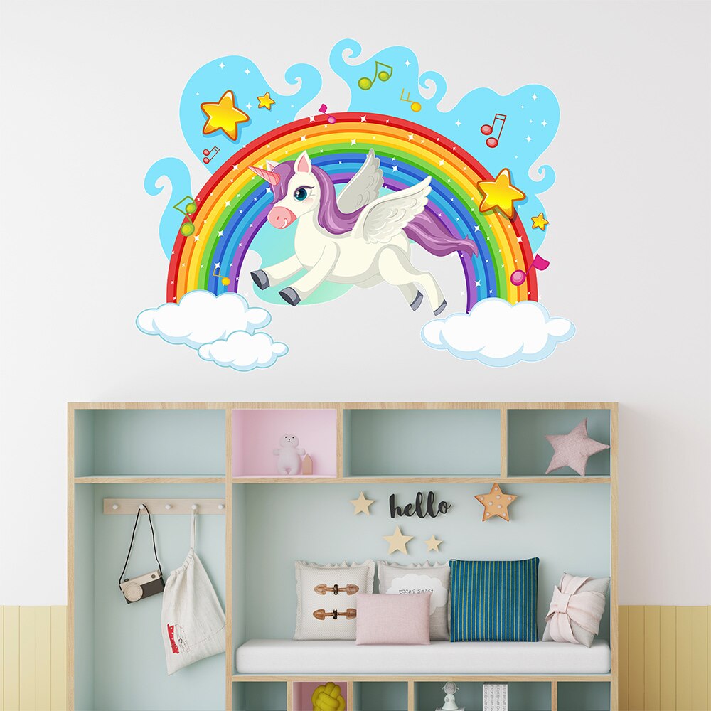 Autocolant de perete pentru copii, Cu unicorn si curcubeu, Multicolor ...