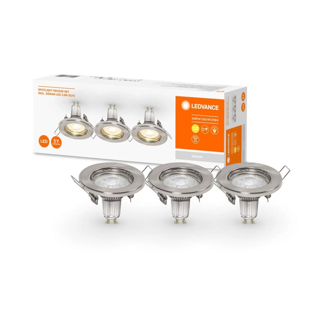 Spoturi LED incastrate Ledvance, GU10, 3 x 2.6W, 3x230 lm, lumina calda ...