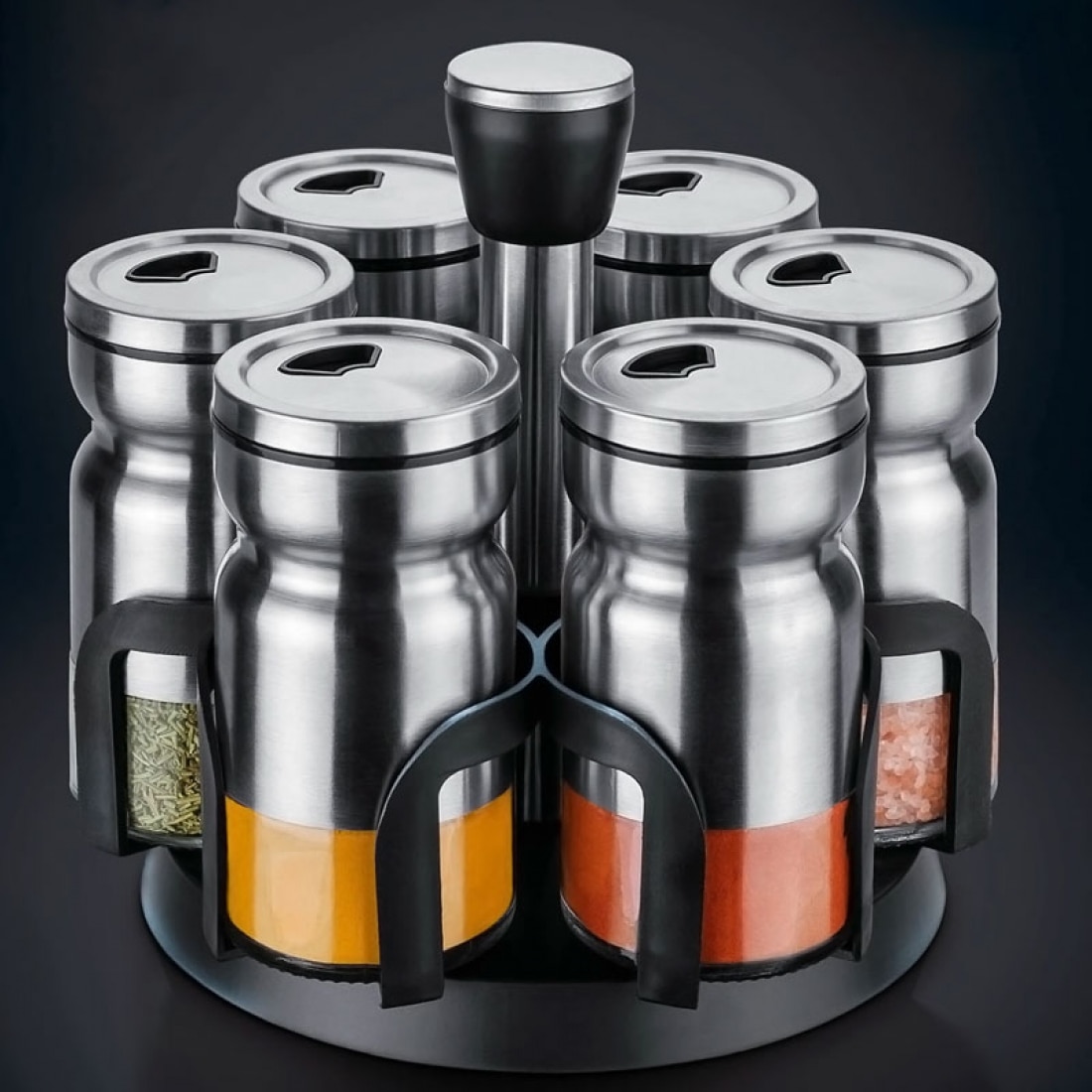 Set Rasnita Condimente Brio Metallica, 6 Recipiente Sticla Cu Capac De ...