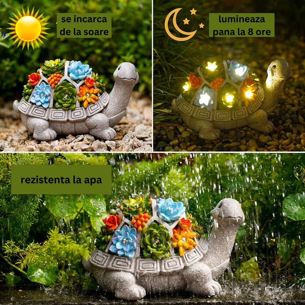 Lampa solara de gradina, testoasa, cu 7 lumini LED si plante suculente ...