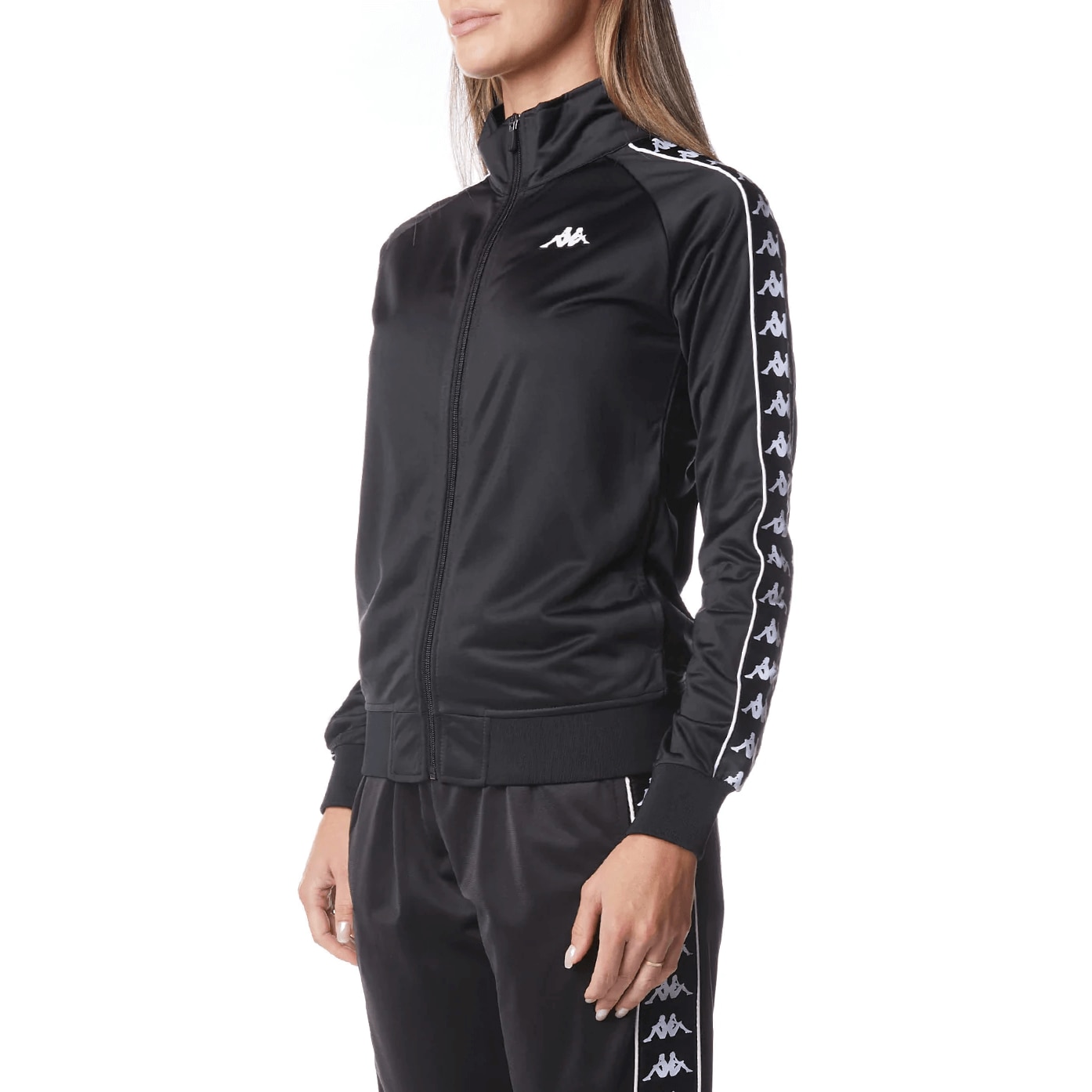 Bluza trening dama cu logo, Kappa, 222 Banda Wanniston Slim, Negru ...