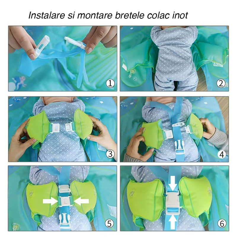 Set Colac gonflabil cu pompa, pentru inot bebelusi cu bretele, suport ...