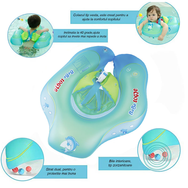 Set Colac gonflabil cu pompa, pentru inot bebelusi cu bretele, suport ...