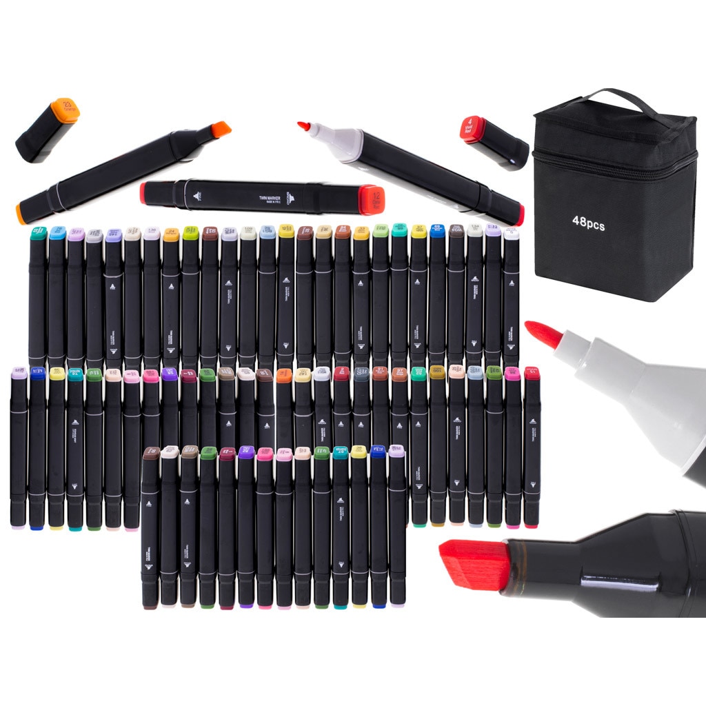 Set de 48 markere intens colorate iMK cu 2 capete subtire si gros si ...