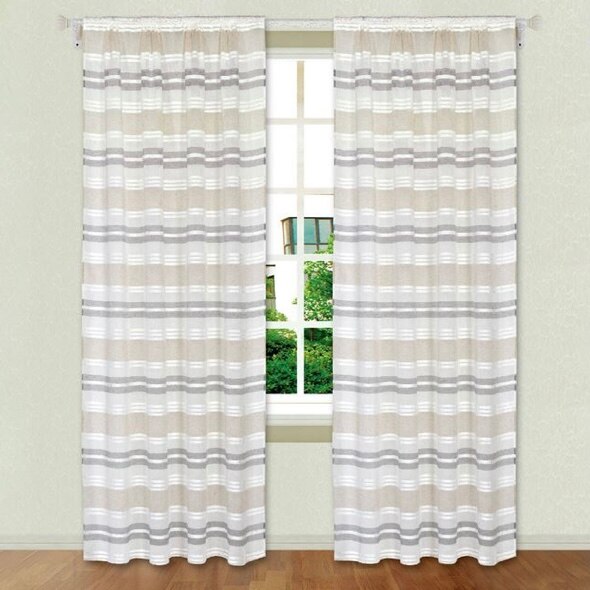 Set 2 perdele, gri/bej, cu dungi, 2 x 140 x 260 cm - eMAG.ro