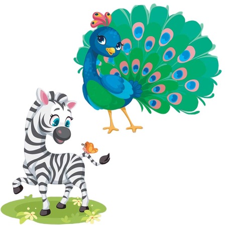 Set 2 autocolante copii, Model Zebra/Paun, Multicolor - eMAG.ro