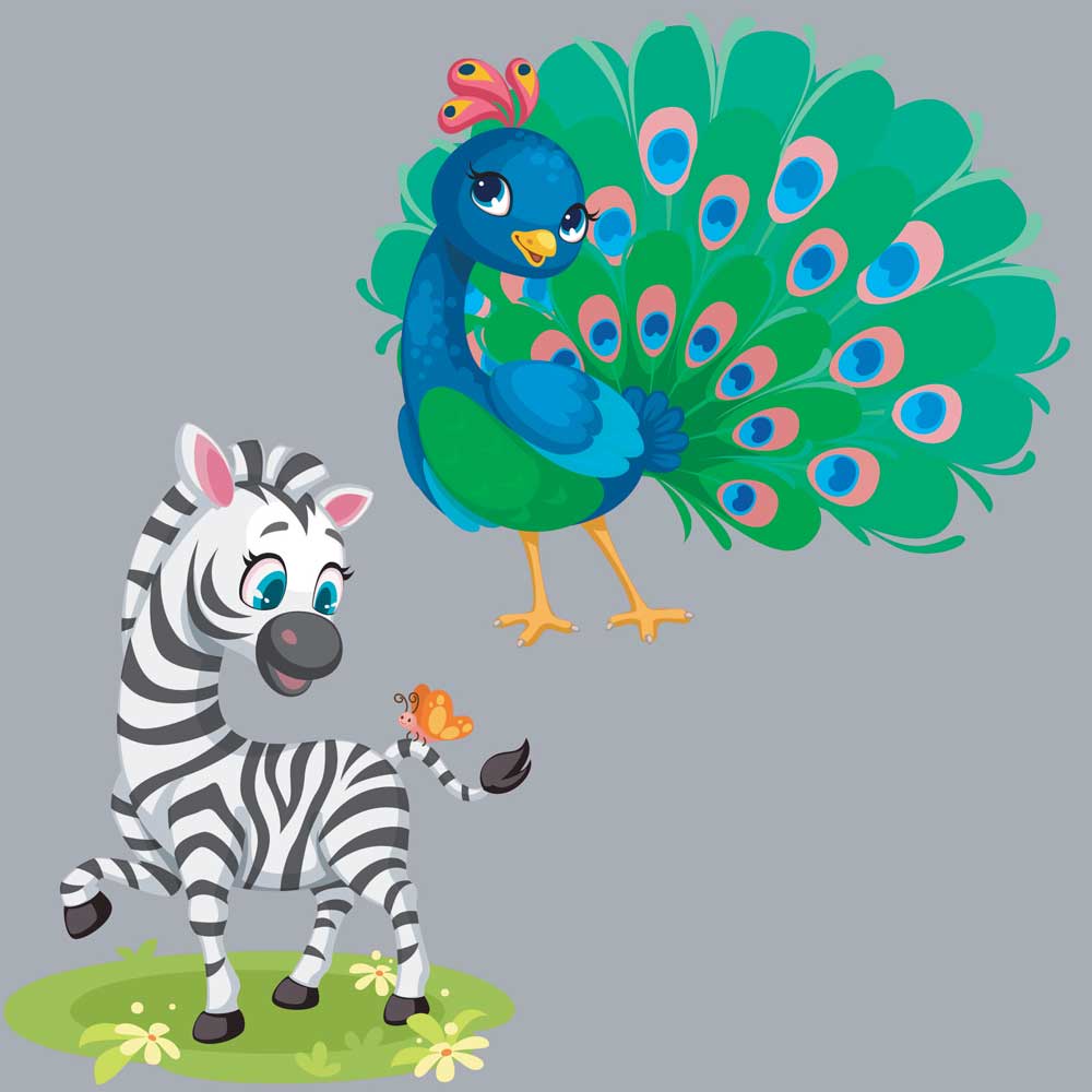 Set 2 autocolante copii, Model Zebra/Paun, Multicolor - eMAG.ro