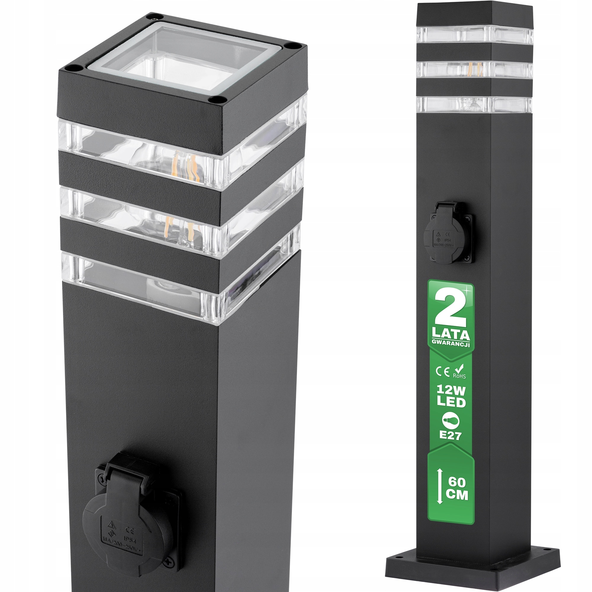 Stalp pentru iluminat, Aluminiu/PVC, 12W, 60 cm, Negru - eMAG.ro