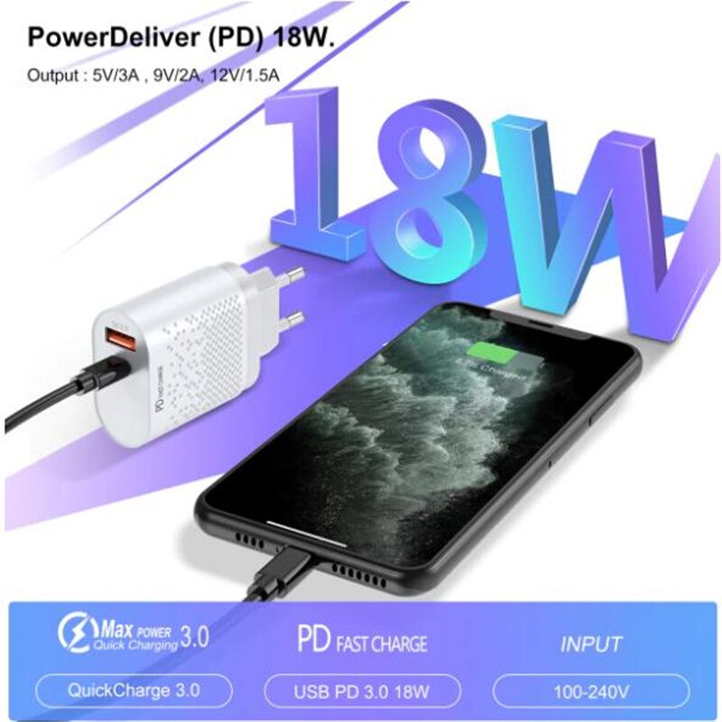 Ultra Charge зарядно, 1x USB 3.0 и 1x USB Type C, Универсално, Бял ...
