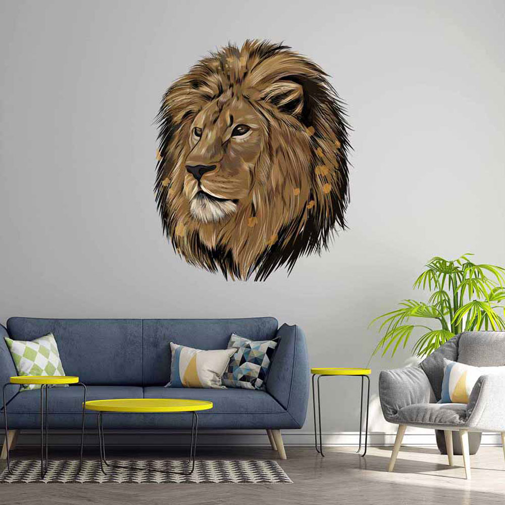 Sticker decorativ de perete, Model cap de leu, Maro - eMAG.ro