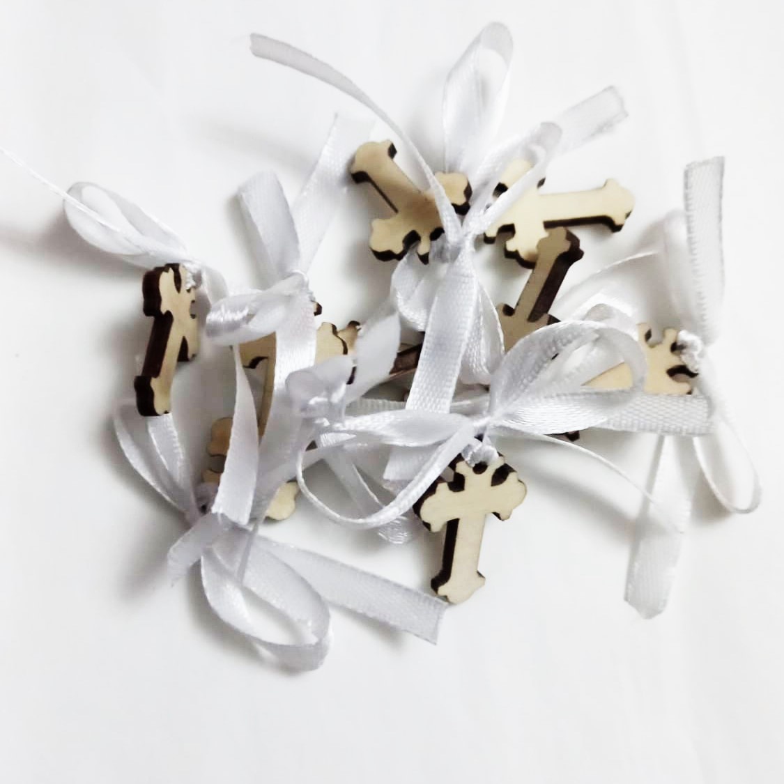 Set 10 cruciulite botez, MCF, Traditional, lemn, 3x2cm, funda alba ...