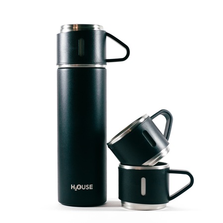 Set Termos H2OUSE Negru, perete dublu, 2 cani extra - eMAG.ro