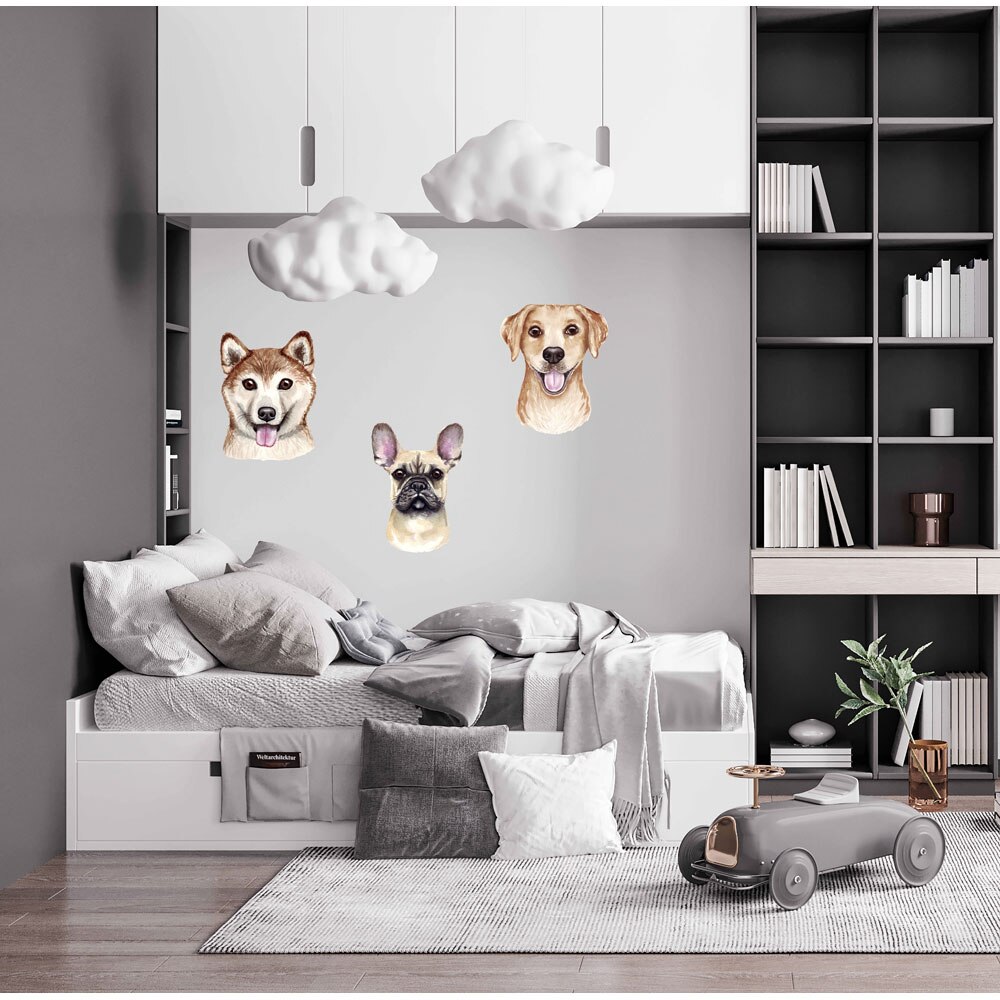 Set autocolante de perete pentru copii, Model- 3 caini, Multicolor ...