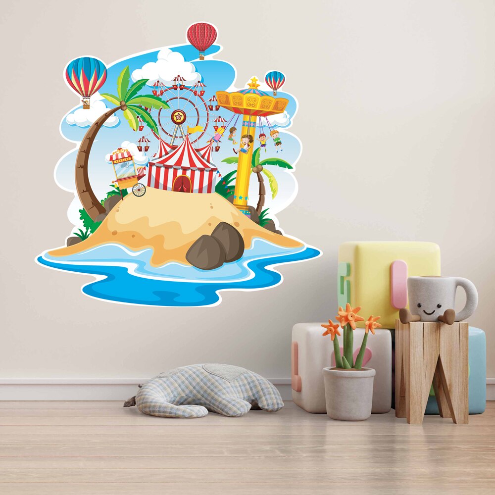 Autocolant de perete pentru copii, Model- Parc de distractii pe insula ...